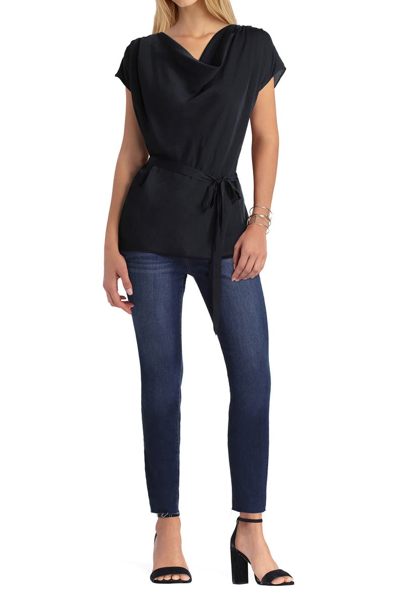 HALSTON Cowl Neck Tie Waist Blouse | Nordstromrack