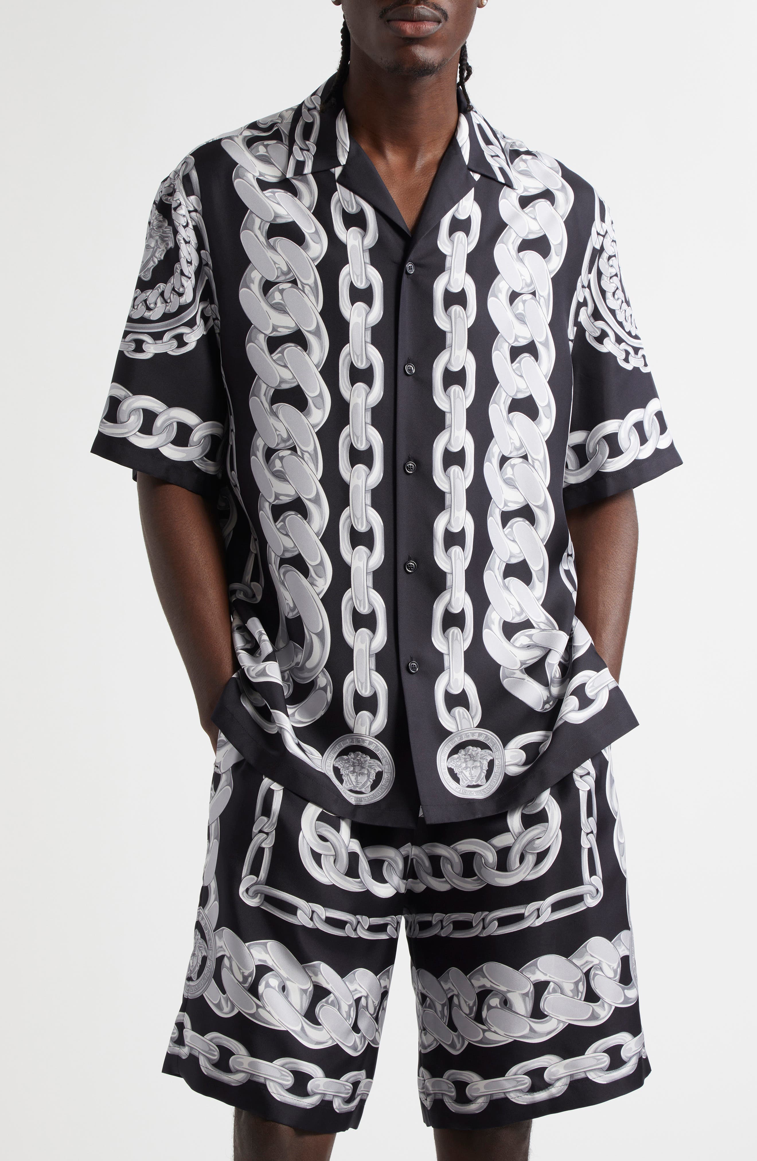 Versace Medusa Chains Silk Camp Shirt | Nordstrom