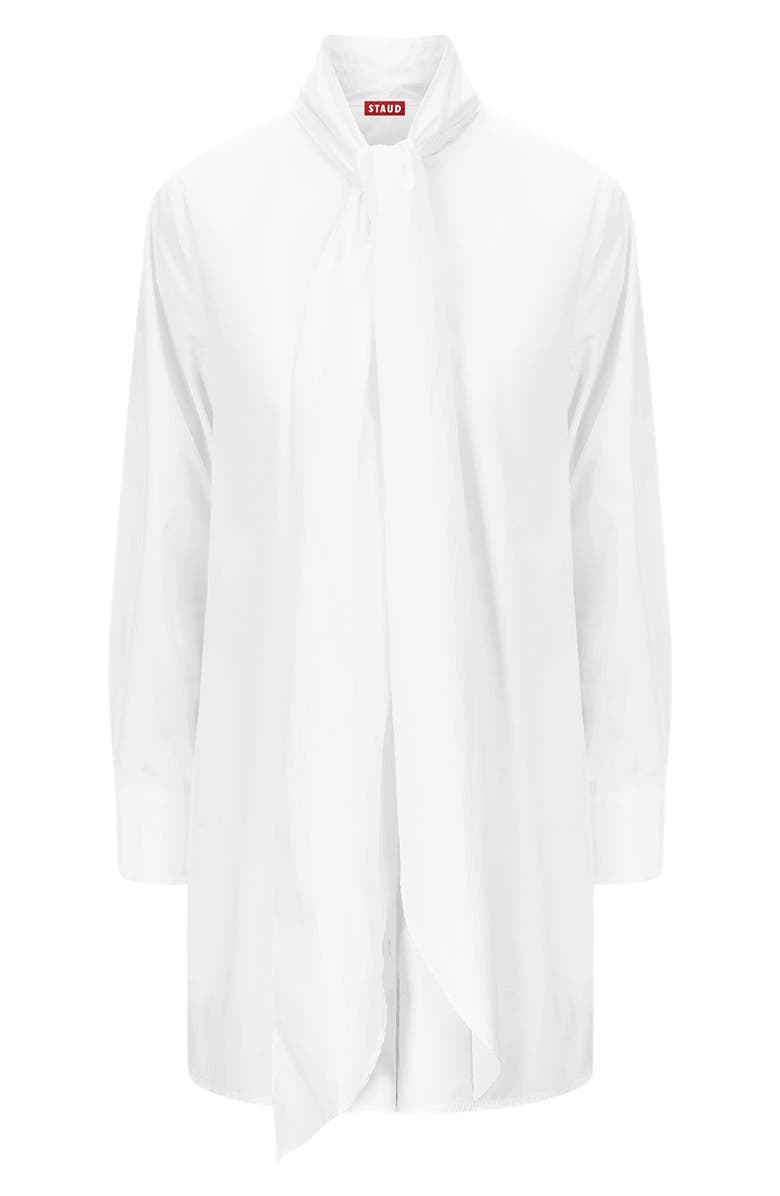 STAUD Maryn Tie Neck Long Sleeve Stretch Cotton Poplin Mini Shirtdress ...