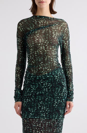 Dries Van Noten Hoan Print Ruched Mesh Top | Nordstrom
