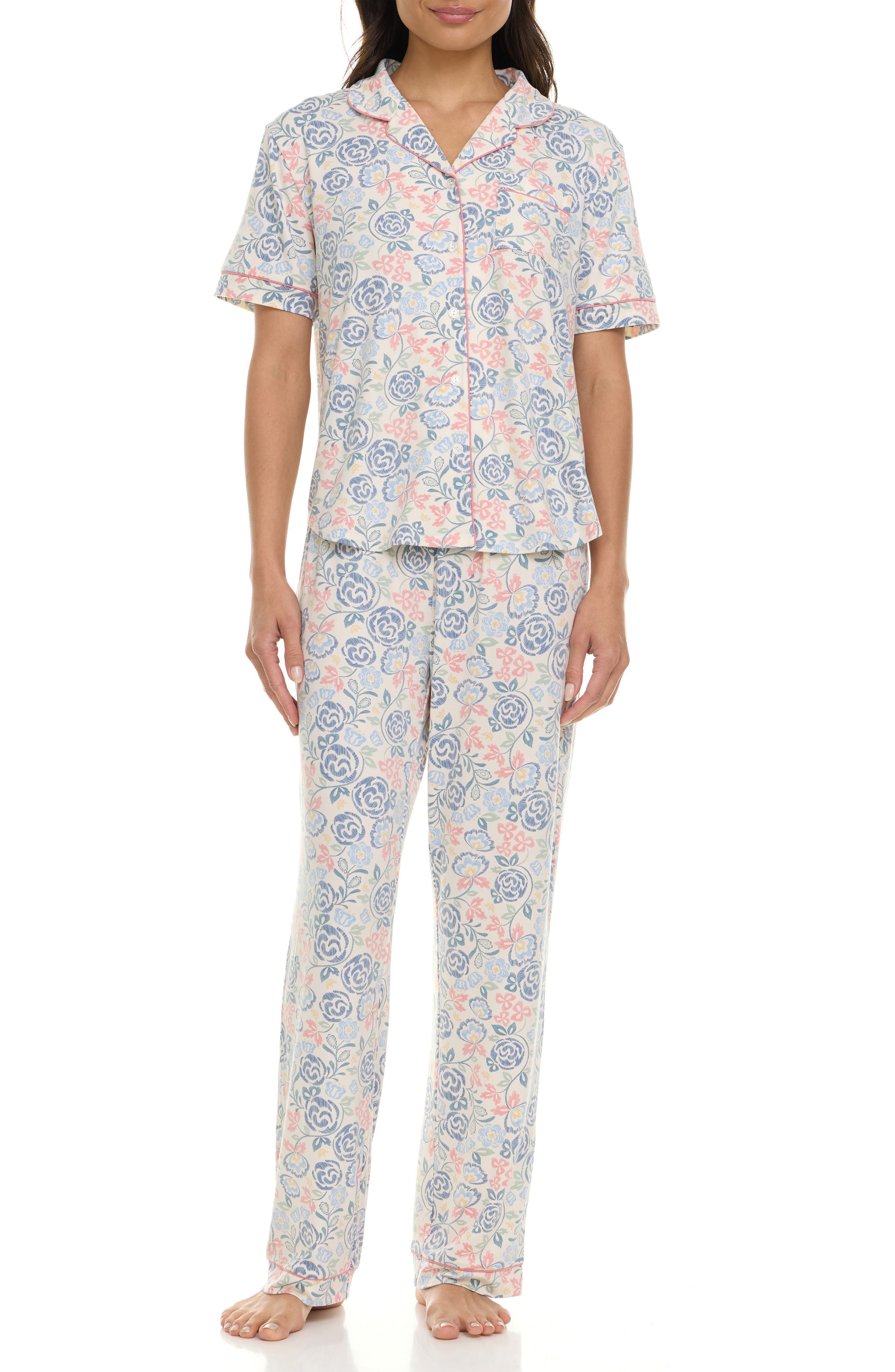 Flora By Flora Nikrooz Gabriella Short Sleeve Button-Up Shirt & Pants ...