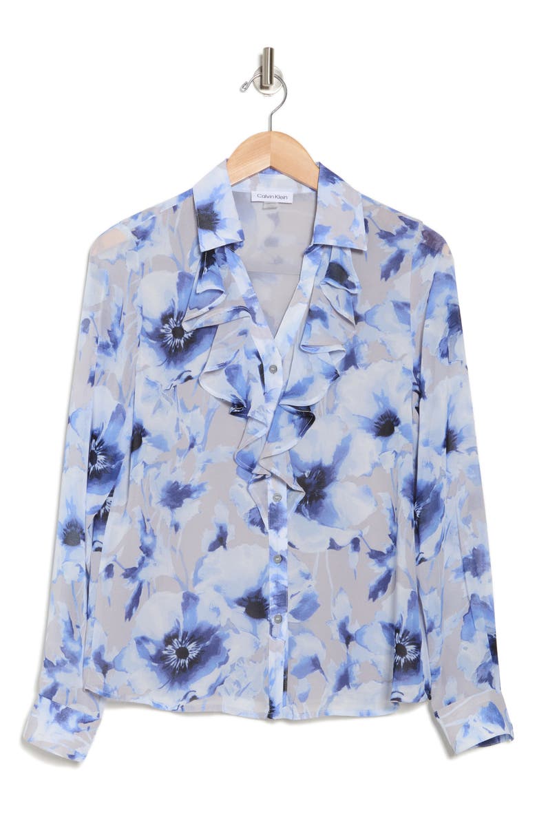 Calvin Klein Ruffle Chiffon Button-Up Shirt | Nordstromrack