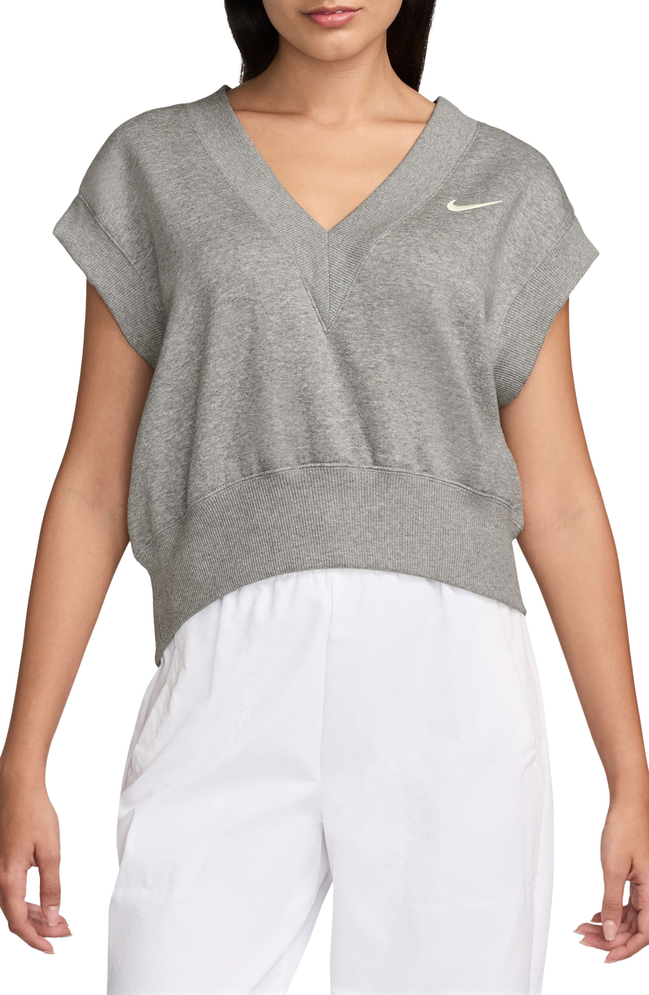 Nike Sportswear Phoenix Fleece Cap Sleeve V-Neck Crop Sweatshirt ...