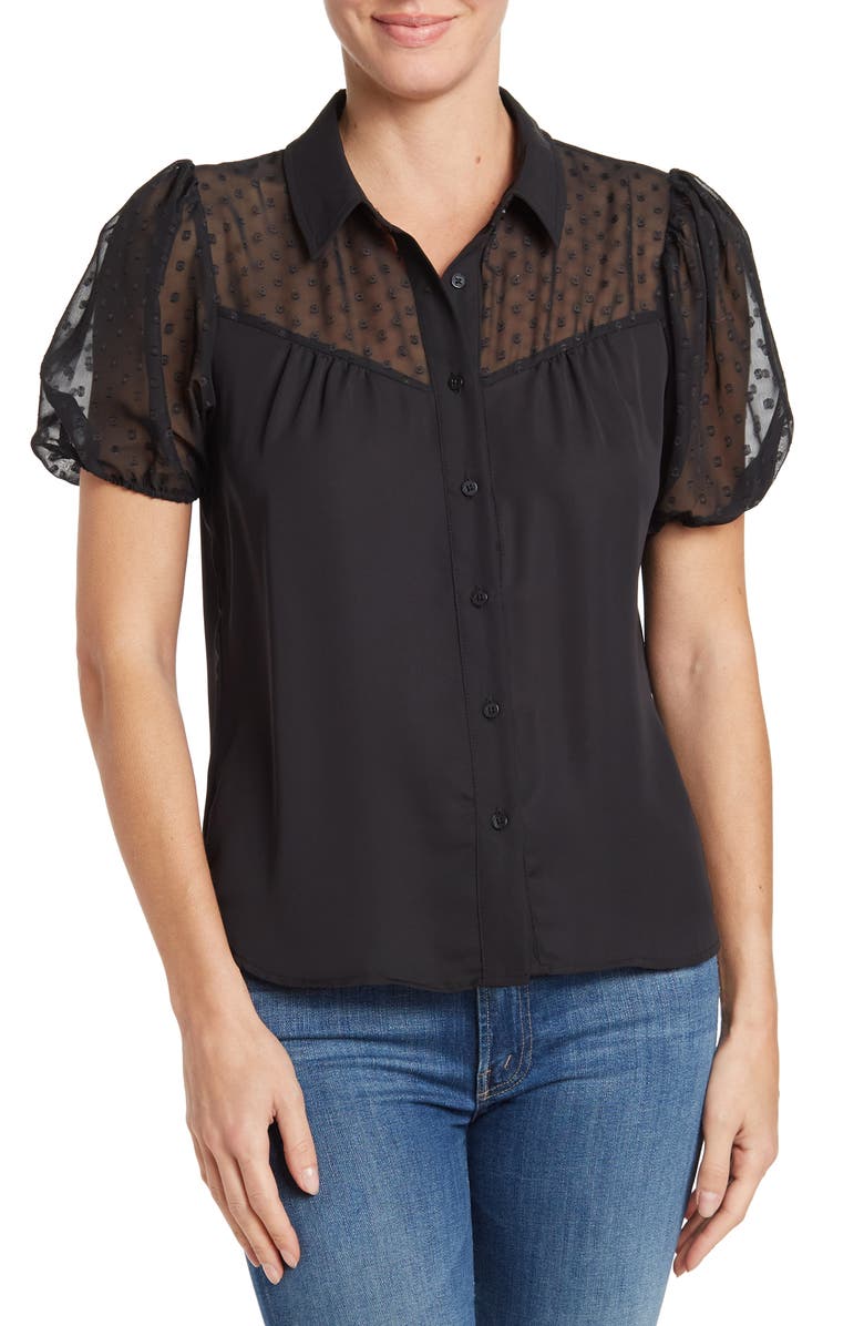 Laundry by Shelli Segal Swiss Dot Yoke Puff Sleeve Blouse | Nordstromrack
