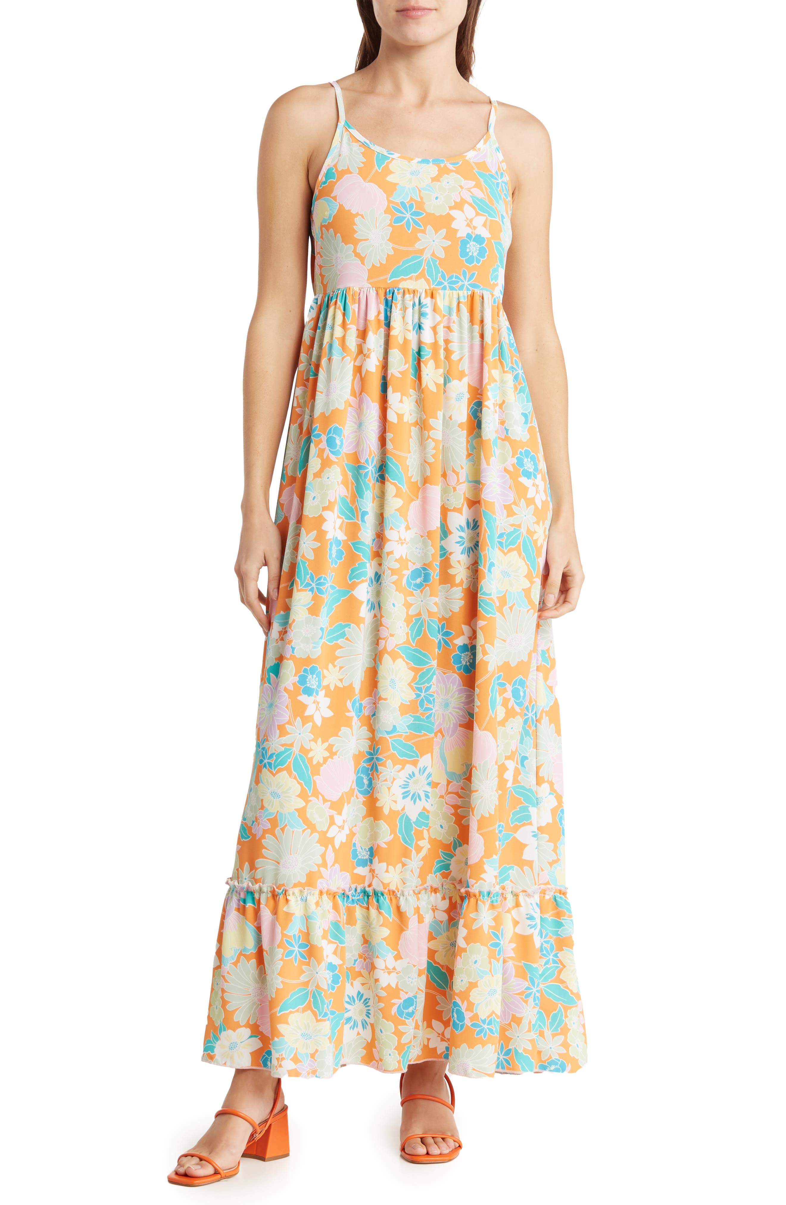 Velvet Torch Floral Print Tiered Midi Slip Dress | Nordstromrack