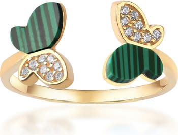 GABI RIELLE 14K Yellow Gold Plated Sterling Silver Pave CZ Malachite ...