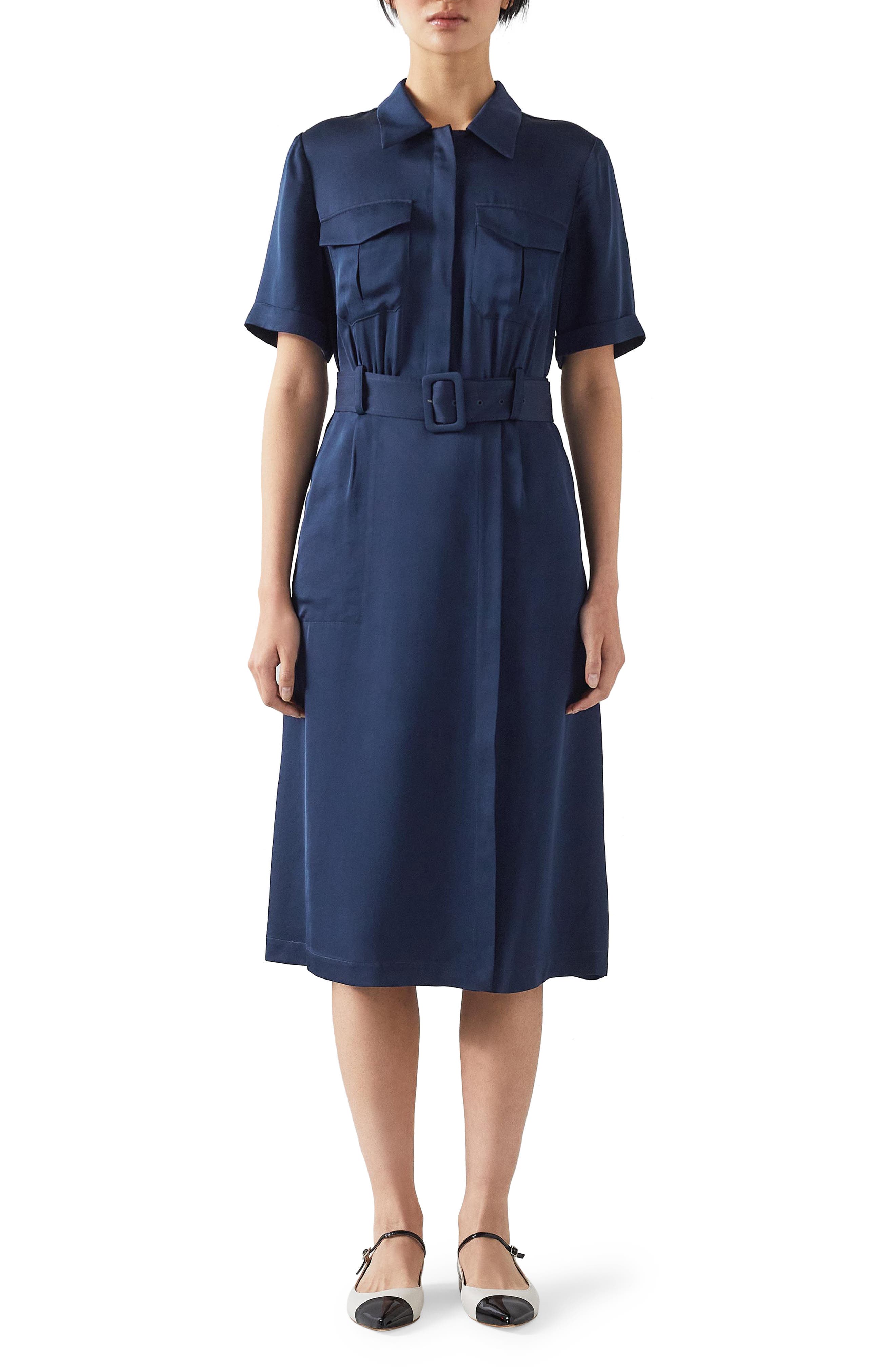Lk Bennett Luna Short Sleeve Utility Shirtdress In Navy | ModeSens