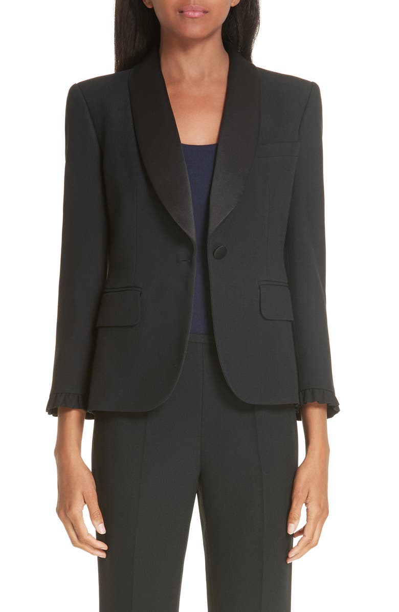 Michael Kors Ruffle Cuff Double Crepe Sable Tuxedo Jacket | Nordstromrack