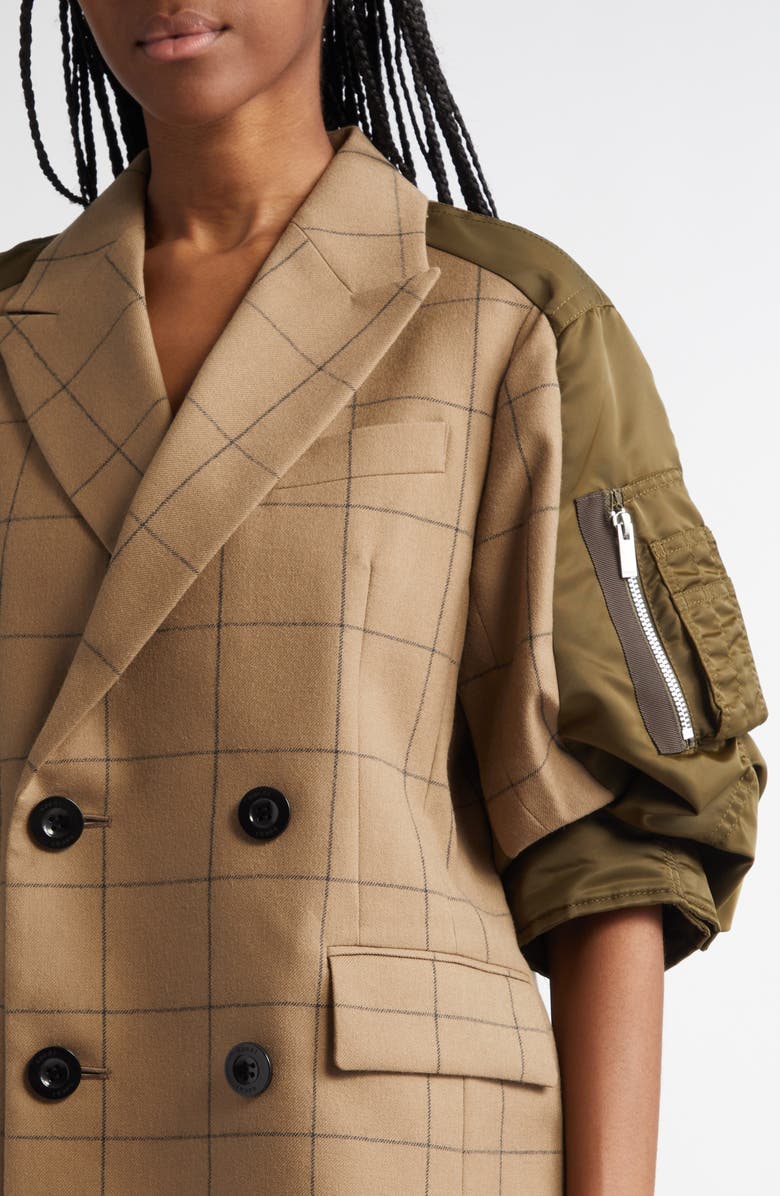 Sacai Windowpane Mixed Media Jacket | Nordstrom