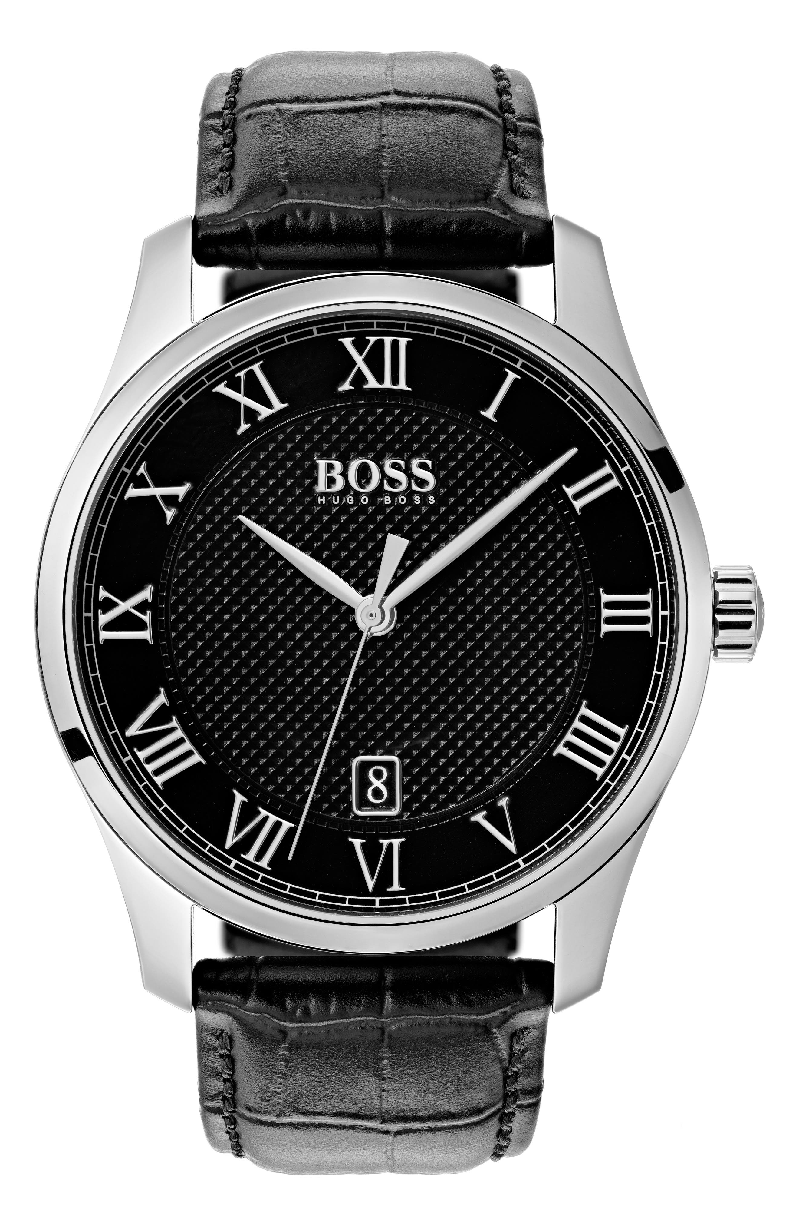 BOSS Master Classic Leather Strap Watch, 41mm | Nordstromrack