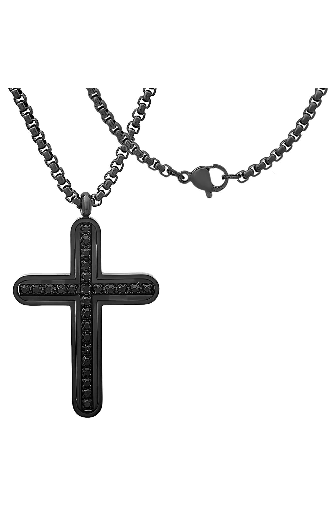 HMY JEWELRY Men's Black Stainless Steel Cubic Zirconia Cross Pendant ...