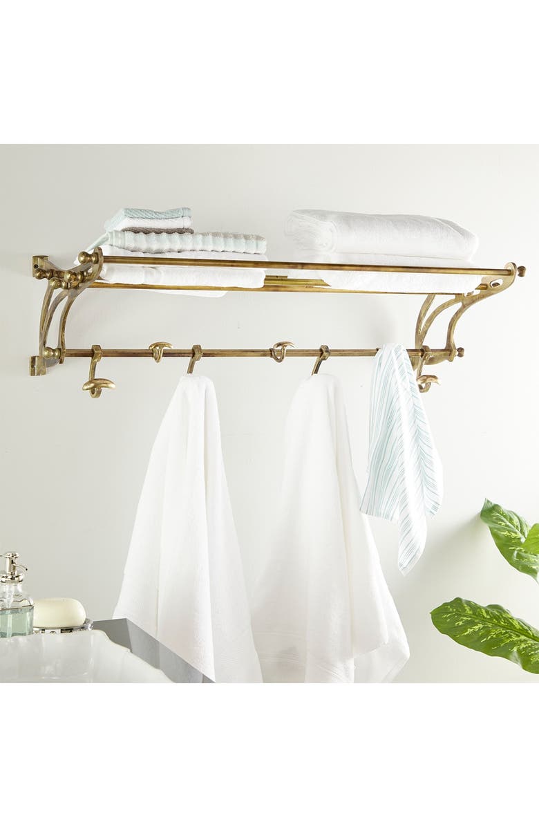 WILLOW ROW Modern Goldtone Aluminum Wall Hook Shelf | Nordstromrack