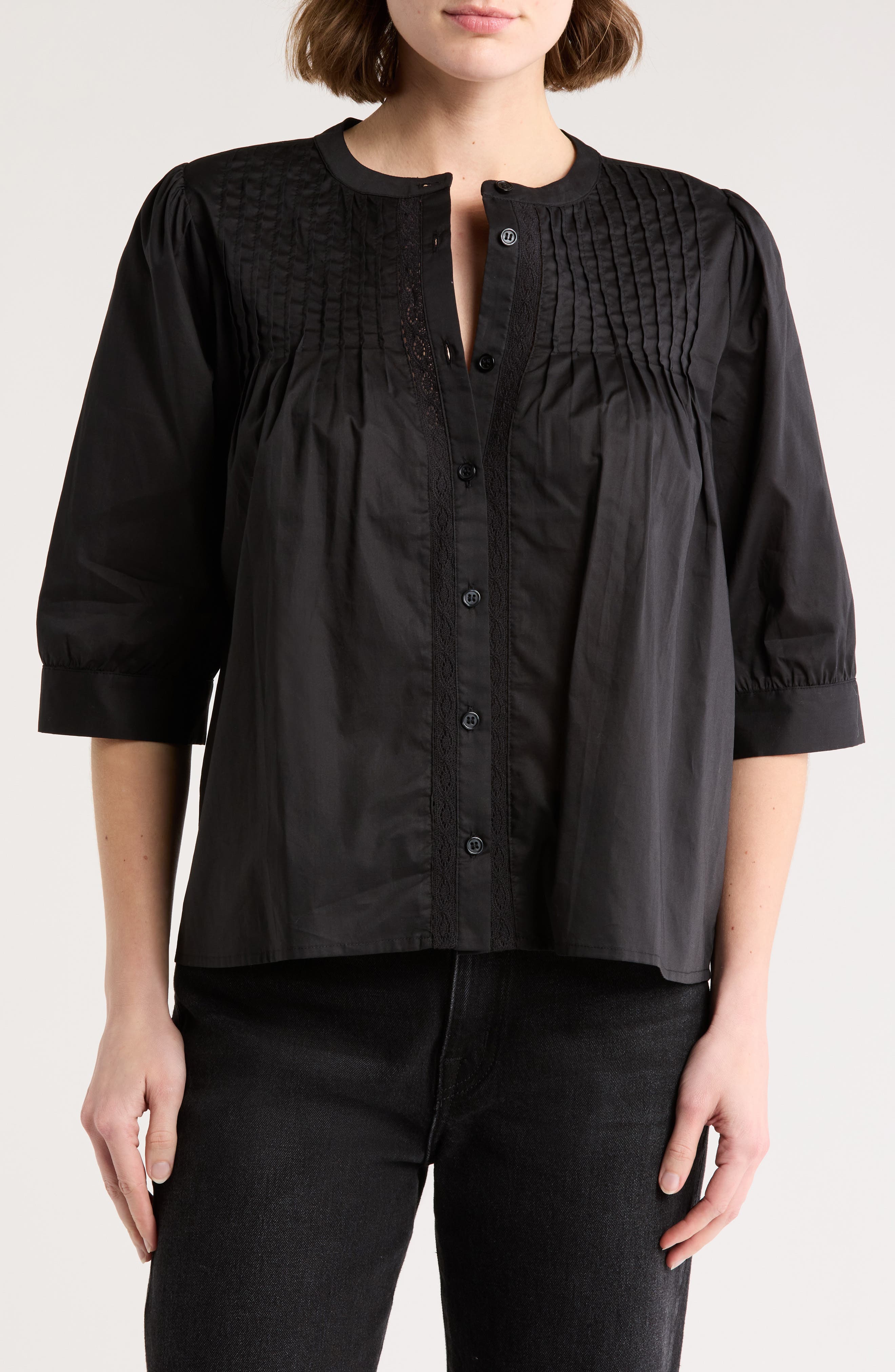 Sanctuary Pin Tuck Button Front Top | Nordstromrack