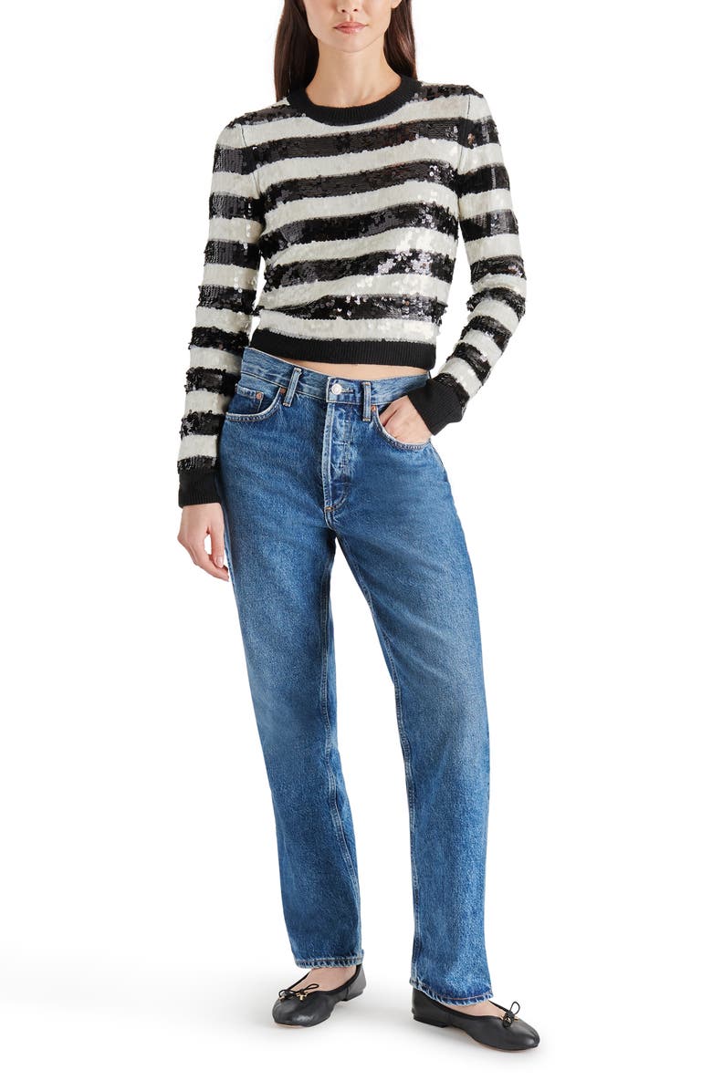 Steve Madden Elina Stripe Sequin Crop Sweater | Nordstromrack