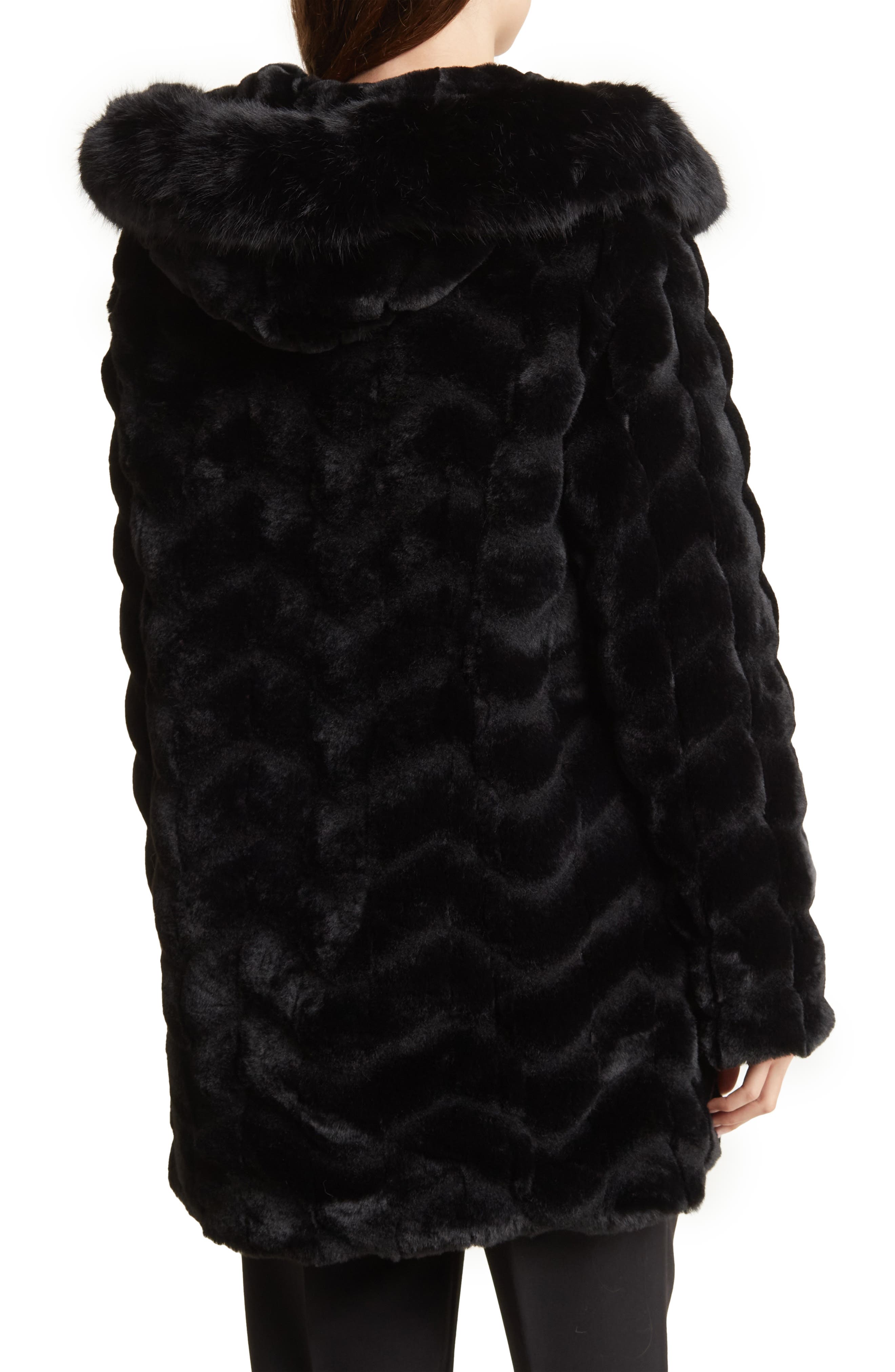 Via Spiga Grooved Faux Fur Hooded Coat | Nordstrom