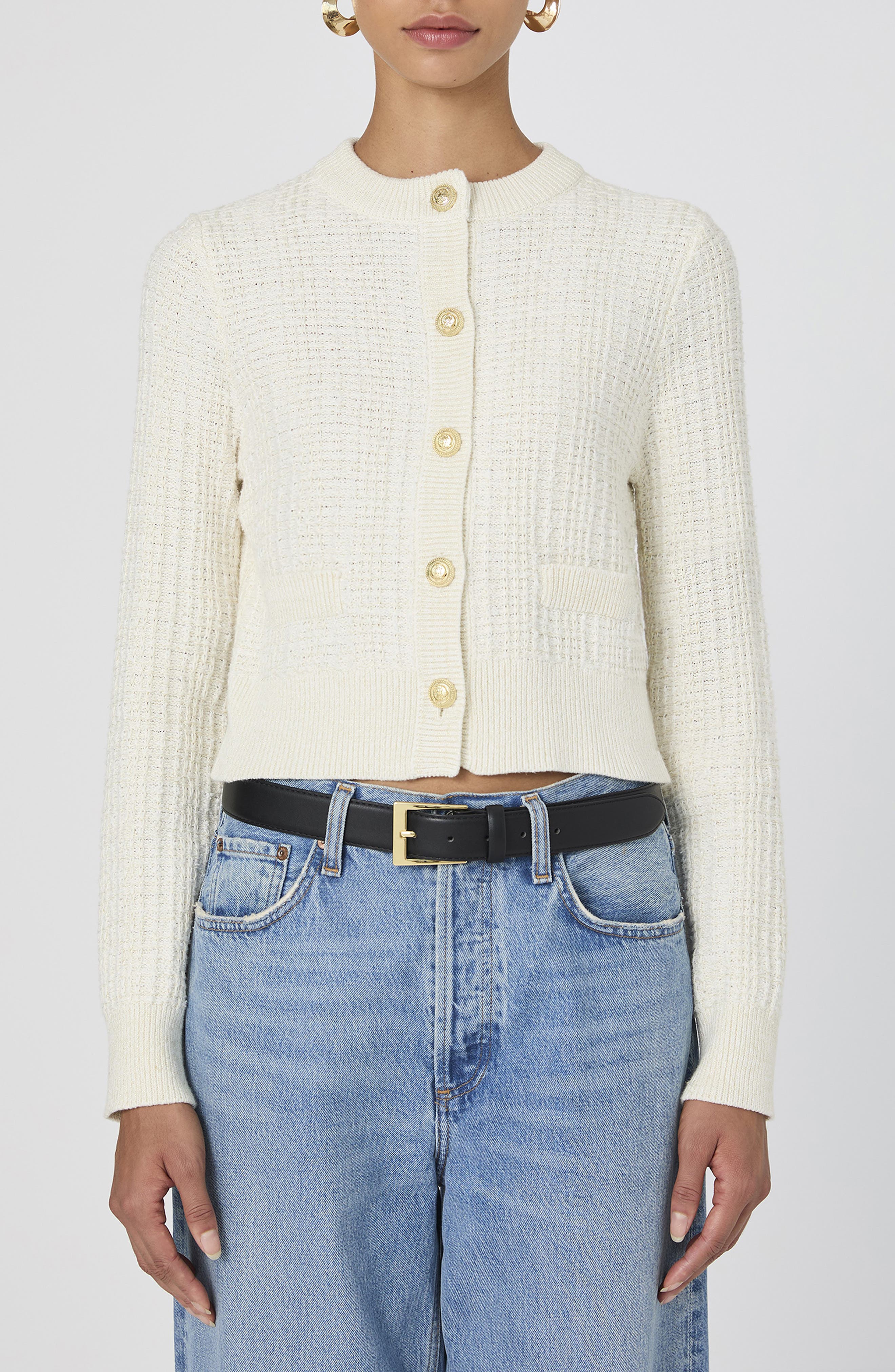 French Connection Metallic Cotton Blend Cardigan | Nordstrom
