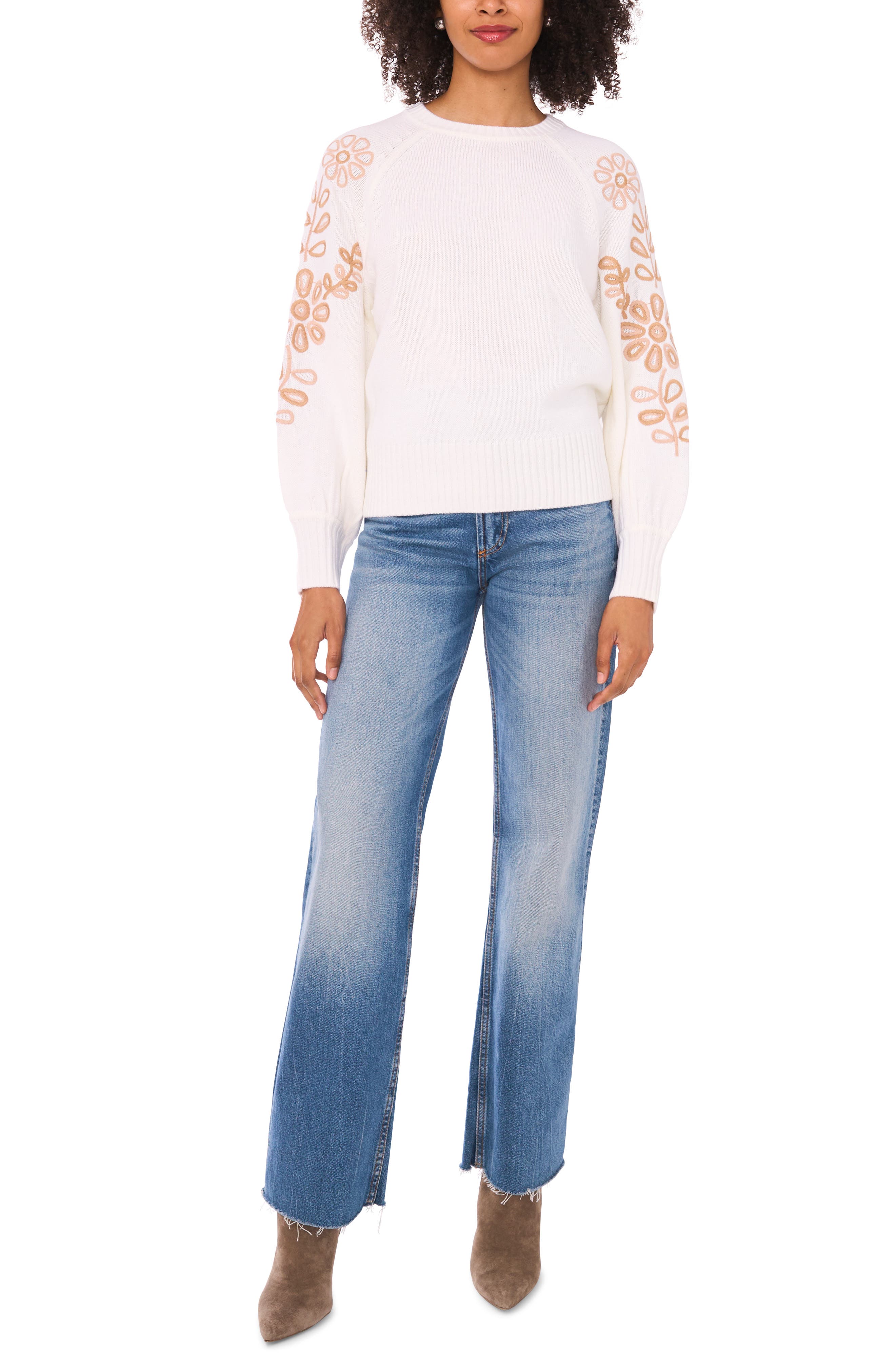 1.STATE Floral Embroidered Bubble Sleeve Sweater | Nordstromrack
