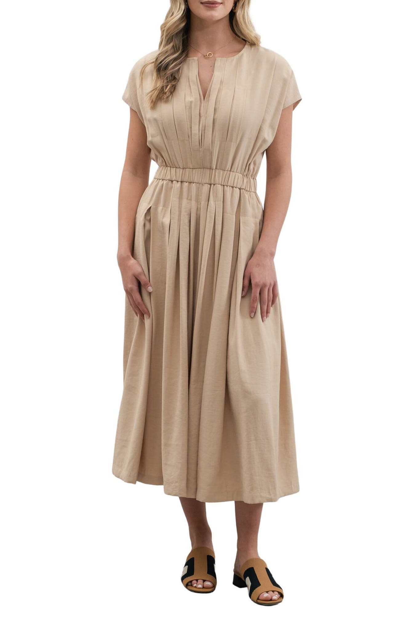 ZOE AND CLAIRE Split Neck Pleated Dress | Nordstromrack