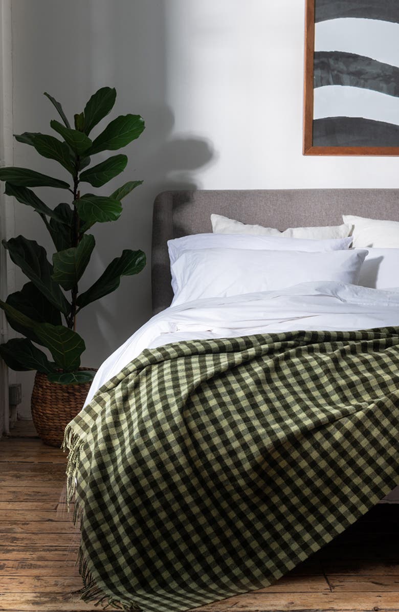 PIGLET IN BED Gingham Merino Wool Blanket | Nordstrom