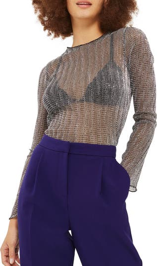 Topshop Chainmail Lettuce Edge Sheer Top | Nordstrom