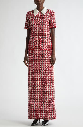 St. John Collection Plaid Eyelash Tweed Gown | Nordstrom