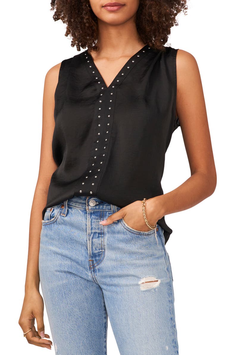 Vince Camuto Studded Sleeveless Rumple Satin Blouse | Nordstromrack