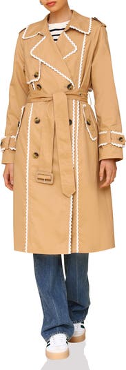 Avec Les Filles Lace Trim Double Breasted Cotton Trench Coat Avec Les Filles Lace Trim Double Breasted Cotton Trench Coat