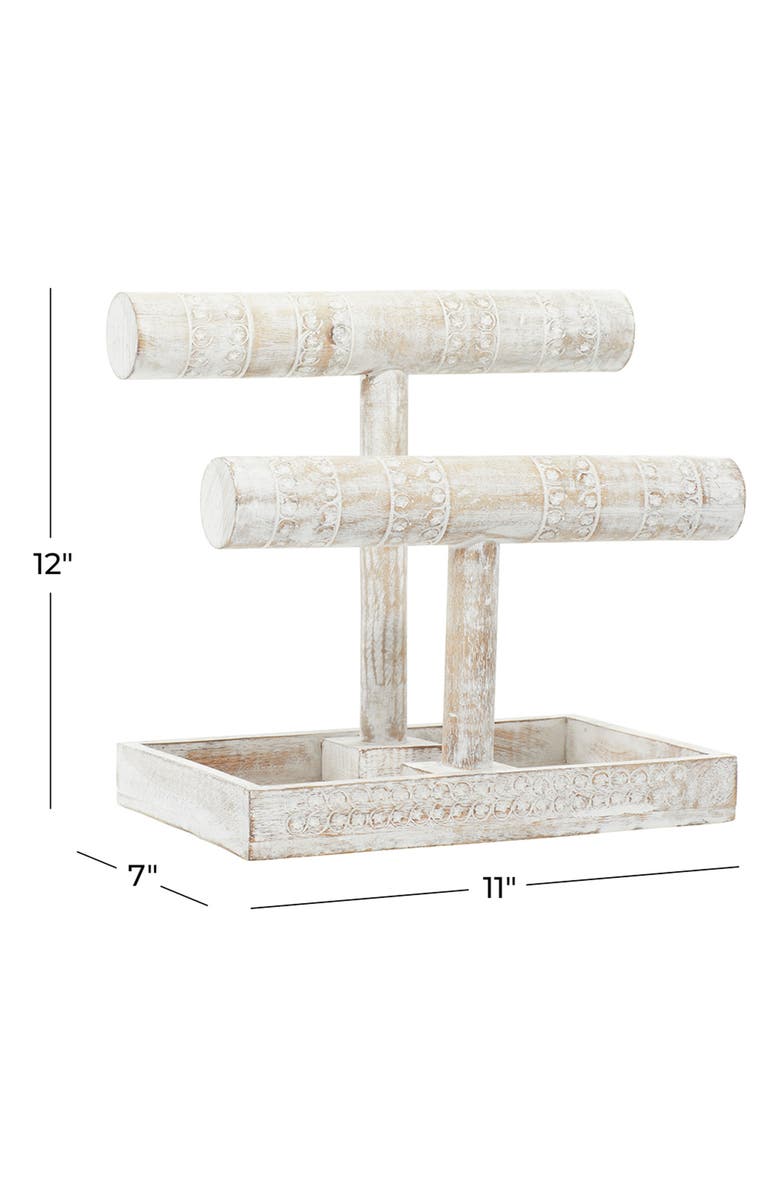 GINGER BIRCH STUDIO White Mango Wood Carved 2-Level Jewelry Stand with ...