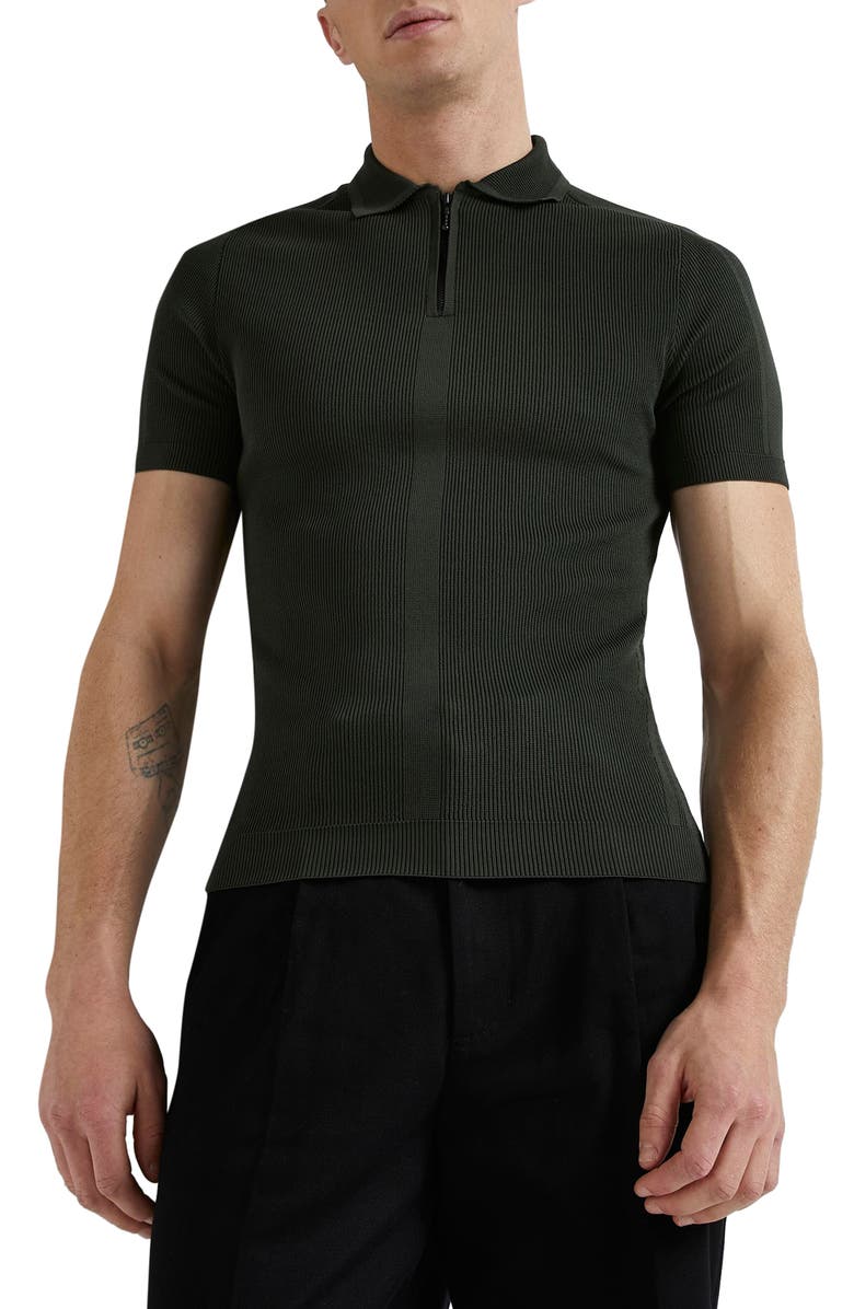 River Island Engineered Rib Zip Polo | Nordstrom