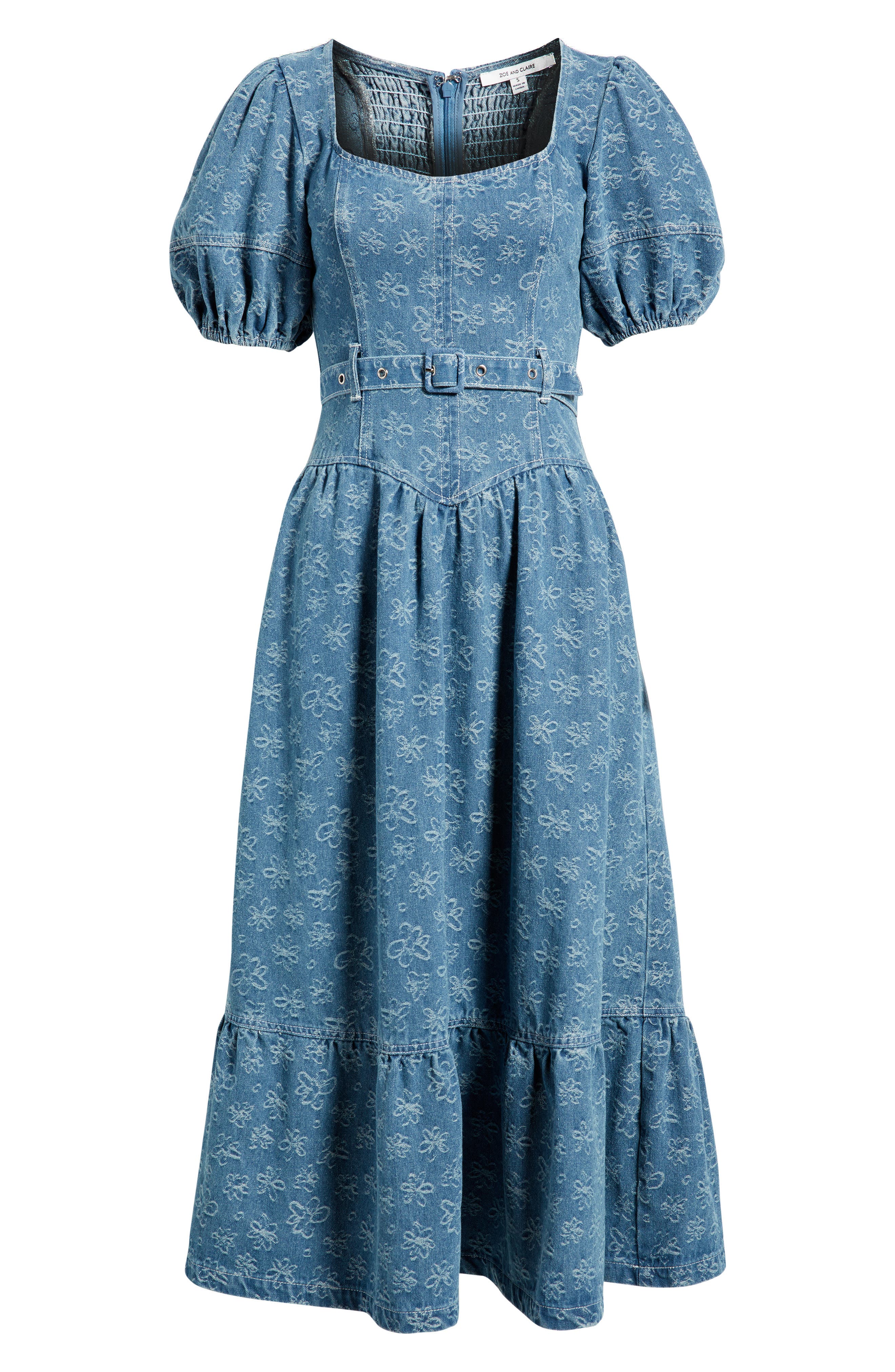 ZOE AND CLAIRE Jacquard Denim Belted Midi Dress | Nordstromrack