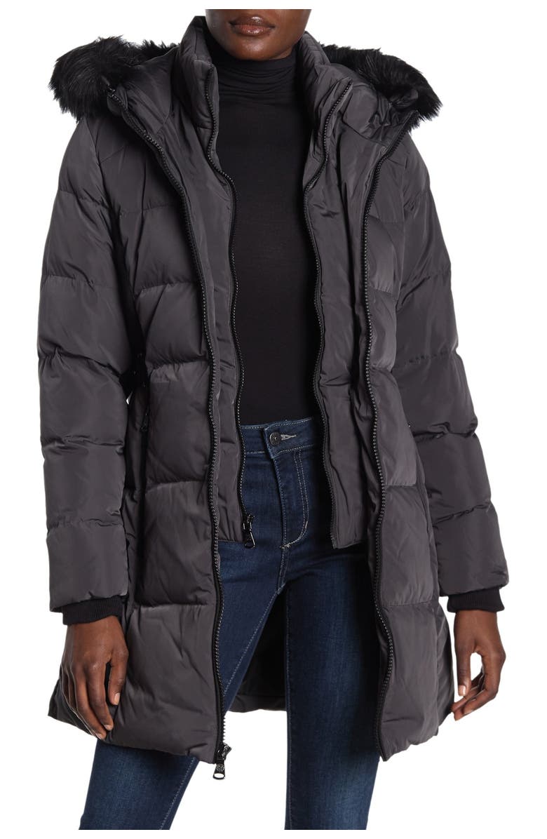 Vince Camuto Hooded Heavyweight Faux Fur Down Layered Jacket ...