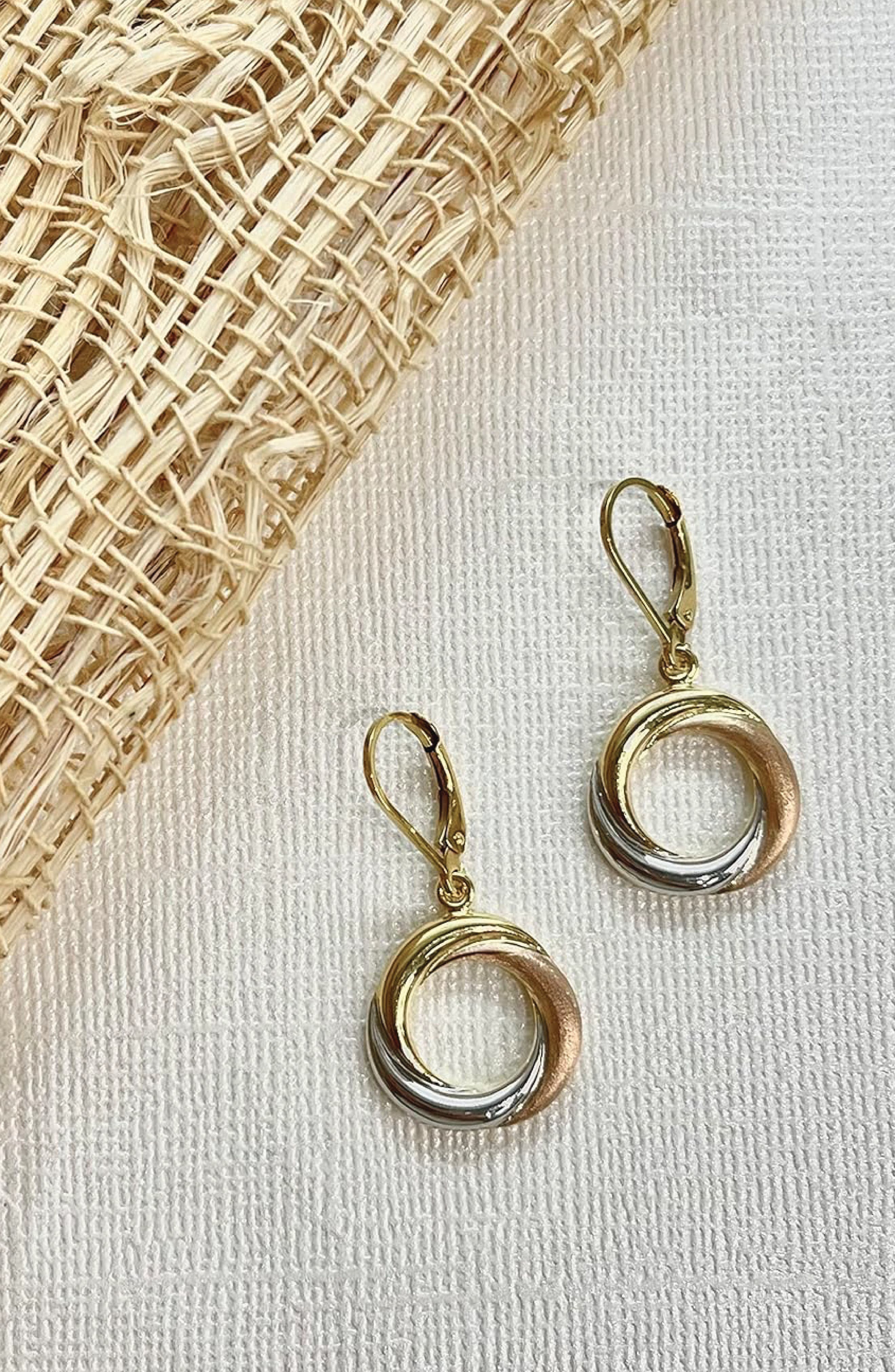 BEST SILVER Tri-Tone 14K Gold Circle Drop Earrings | Nordstromrack