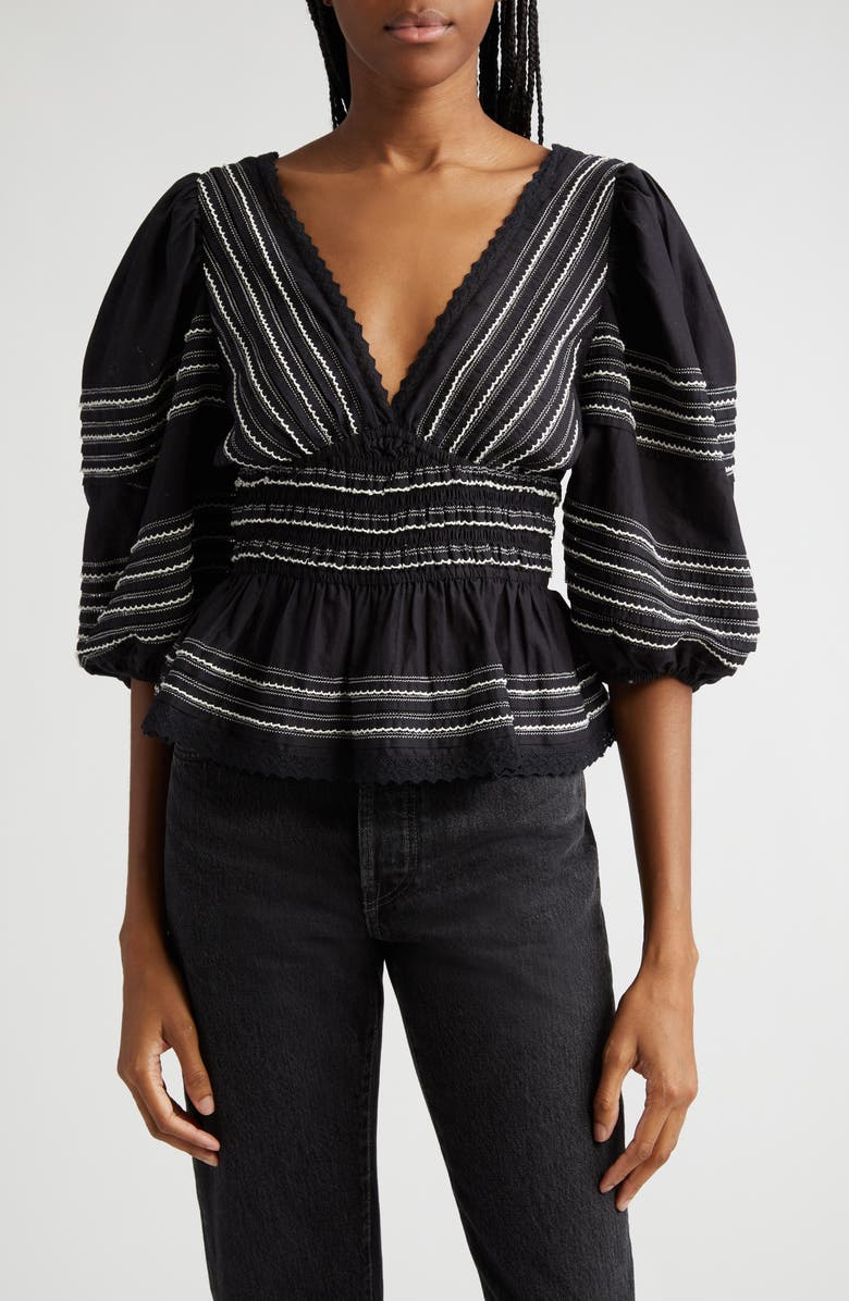 Sea Mable Puff Sleeve Cotton Peplum Top | Nordstrom