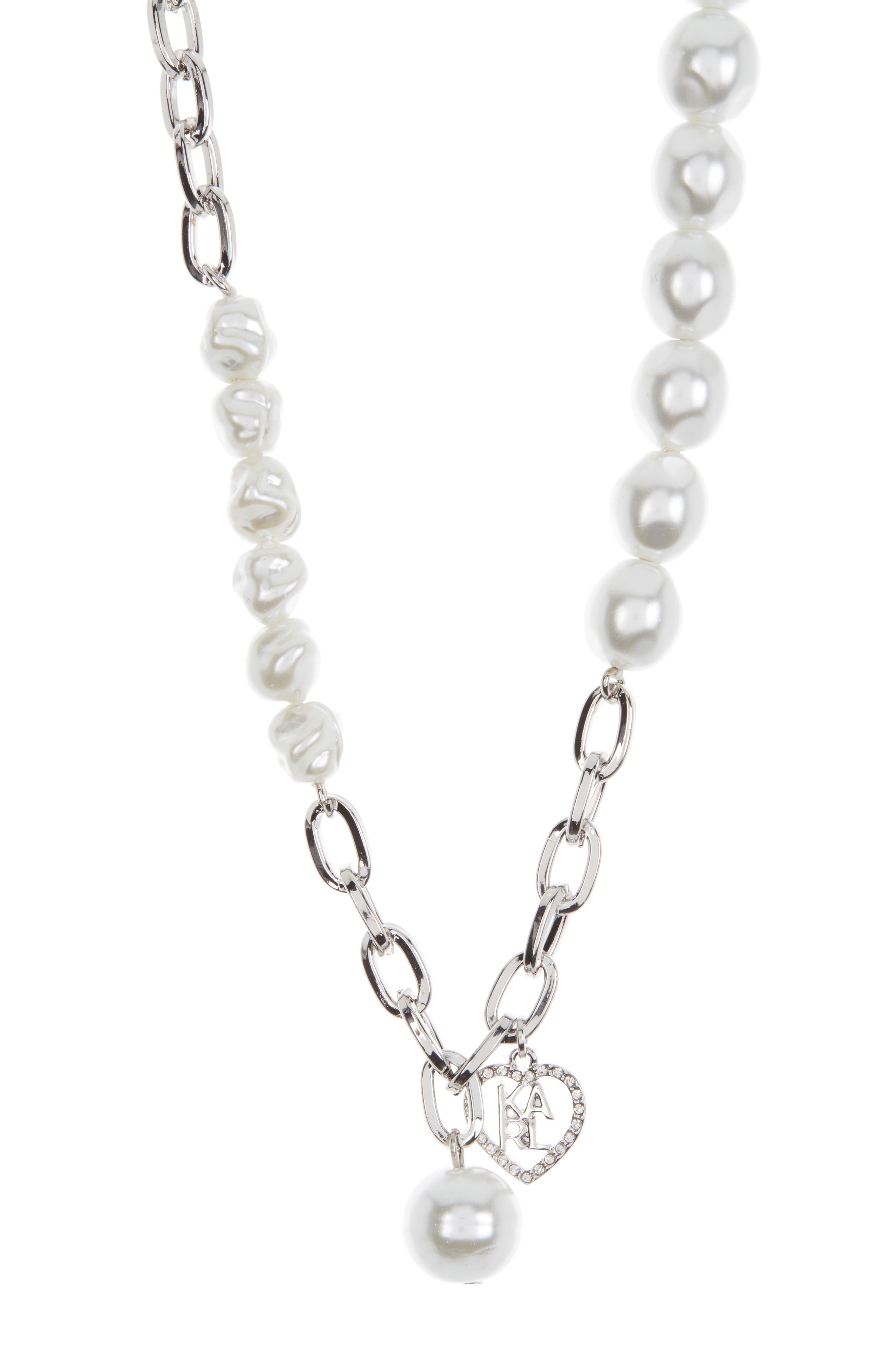 KARL LAGERFELD PARIS Silver-Tone Crystal & Faux Pearl Chain Necklace ...
