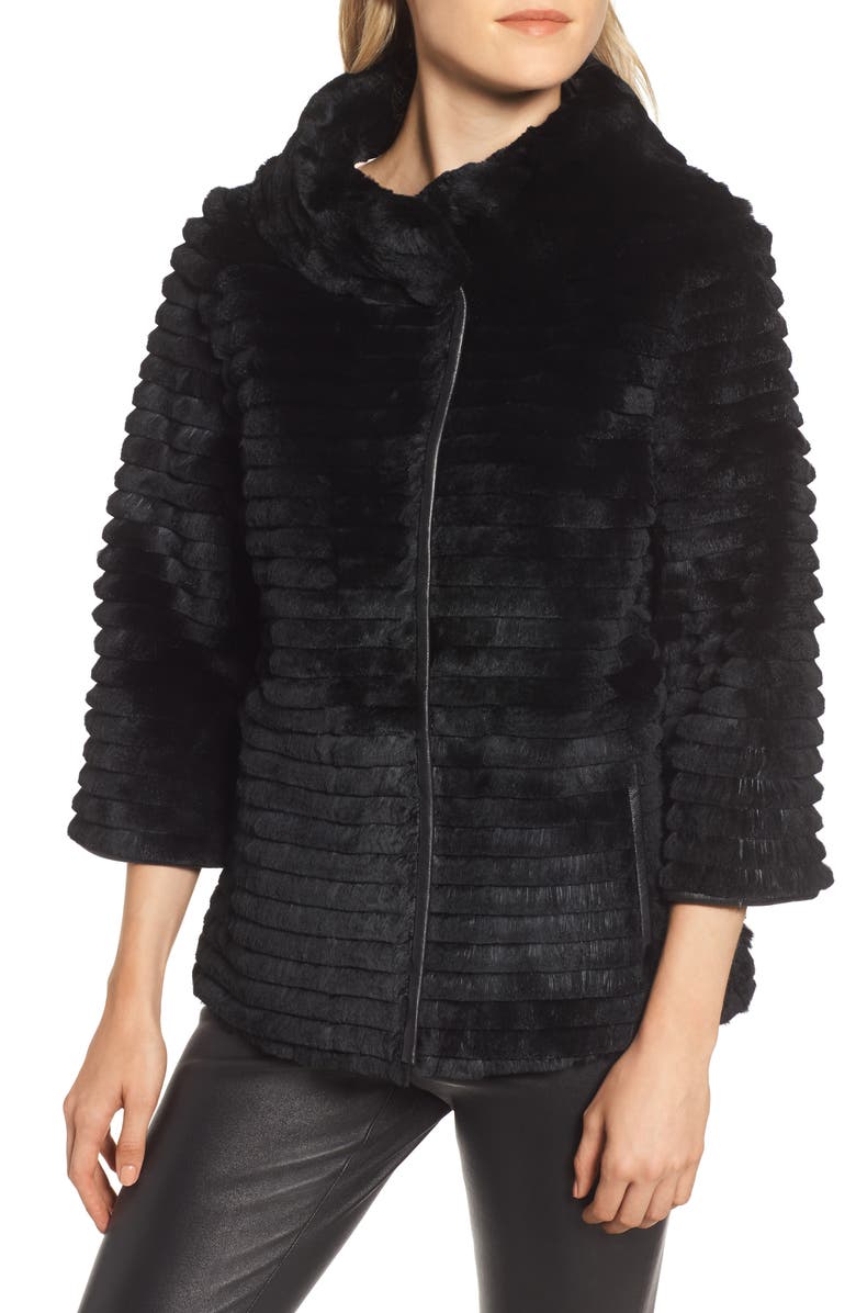 Linda Richards Genuine Rex Rabbit Fur Crop Jacket | Nordstrom