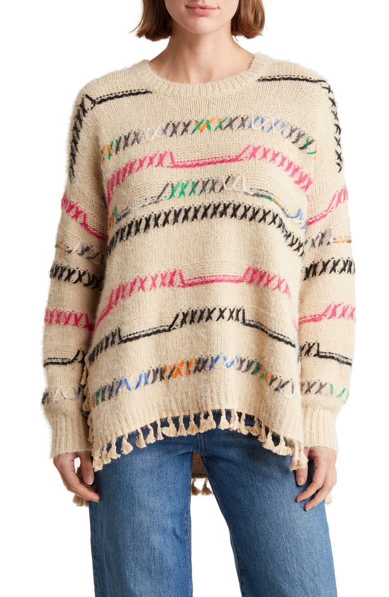 Renee C Tassel Trim High-Low Sweater | Nordstromrack