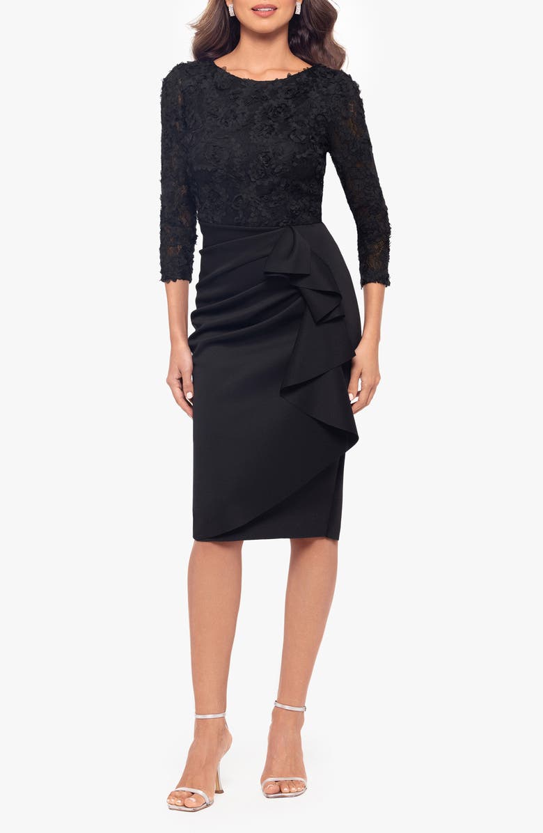 Xscape Evenings Ruffle Floral Appliqué Sheath Cocktail Dress ...