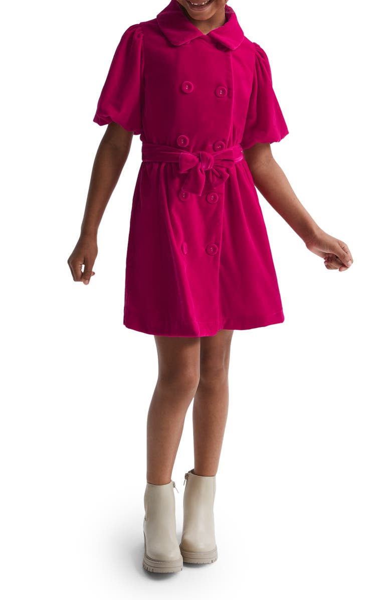 Reiss Kids' Nancy Jr. Puff Sleeve Belted Velvet Dress | Nordstromrack
