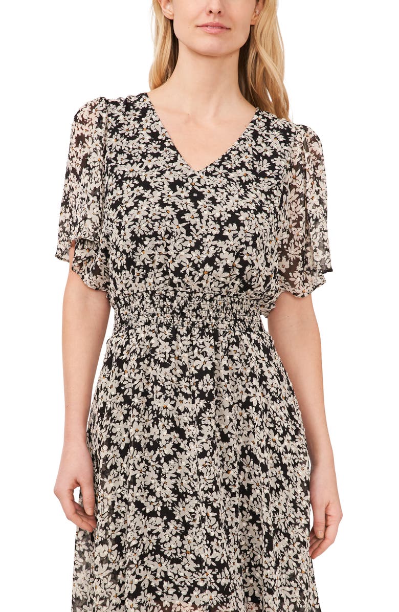 CeCe Clip Dot Flutter Sleeve Smocked Waist Dress | Nordstrom