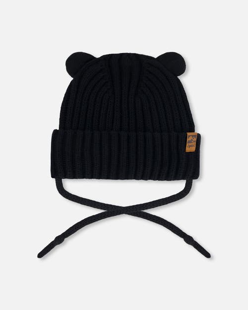 Deux par Deux Baby Unisex Baby Knit Hat With Strings Black at Nordstrom ...
