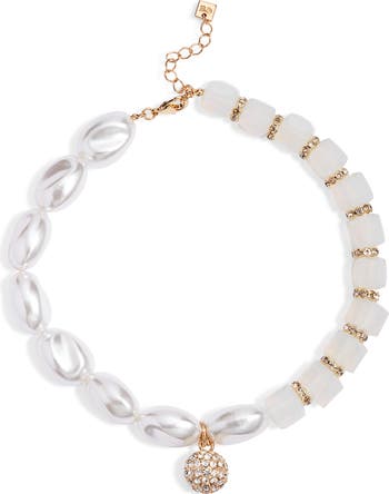 Open Edit Imitation Pearl and Shimmer Bead Collar Necklace | Nordstromrack