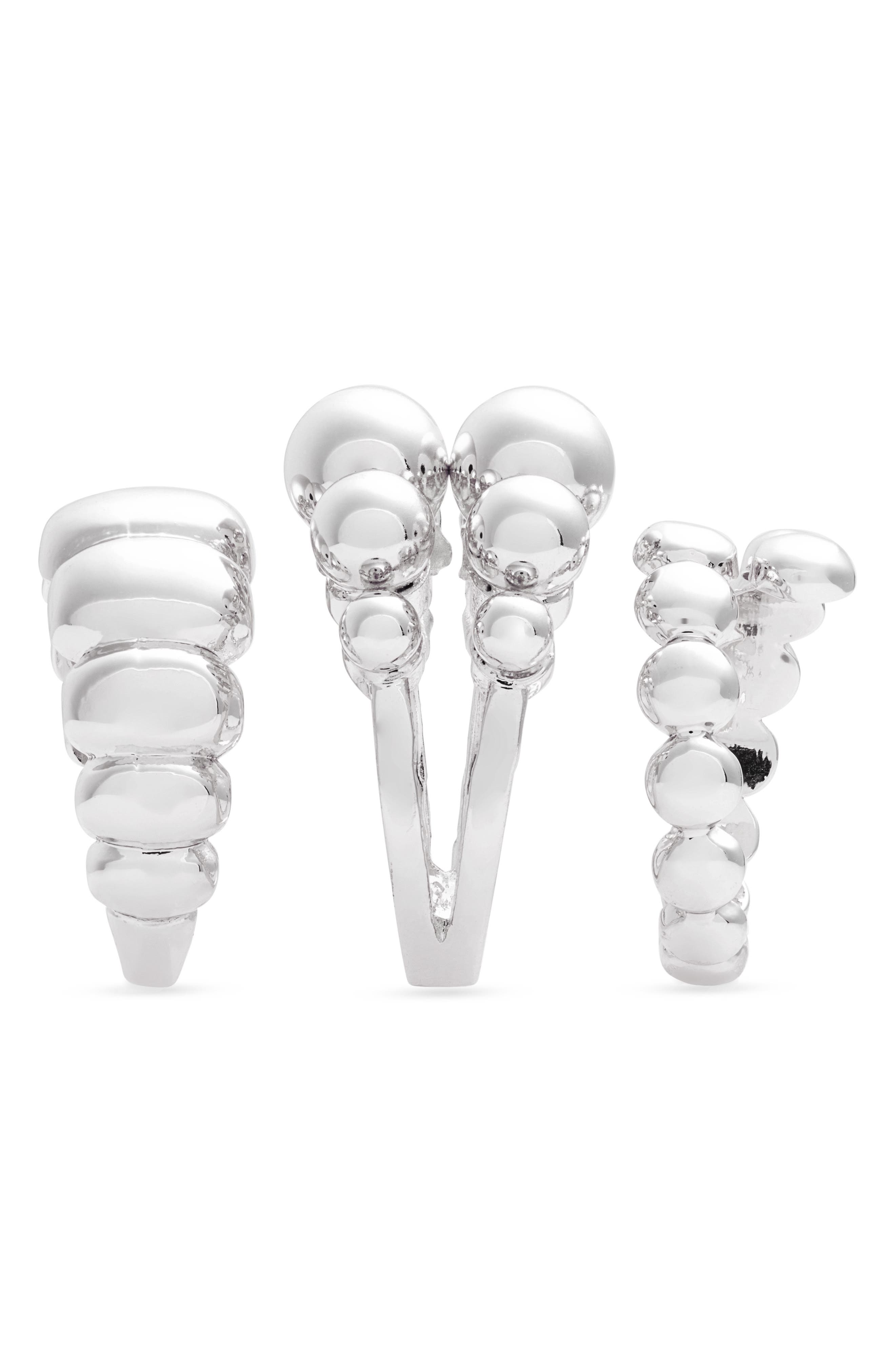 Open Edit Set of 3 Orb Textured Rings | Nordstrom