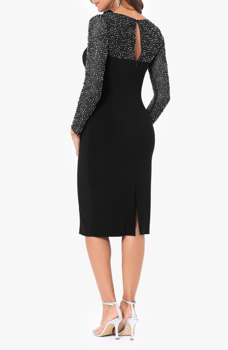 Betsy & Adam Rhinestone Yoke Cutout Long Sleeve Sheath Dress ...