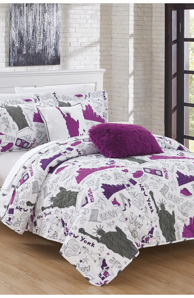 CHIC Twin Fulton Reversible New York Quilt Set - Purple | Nordstromrack