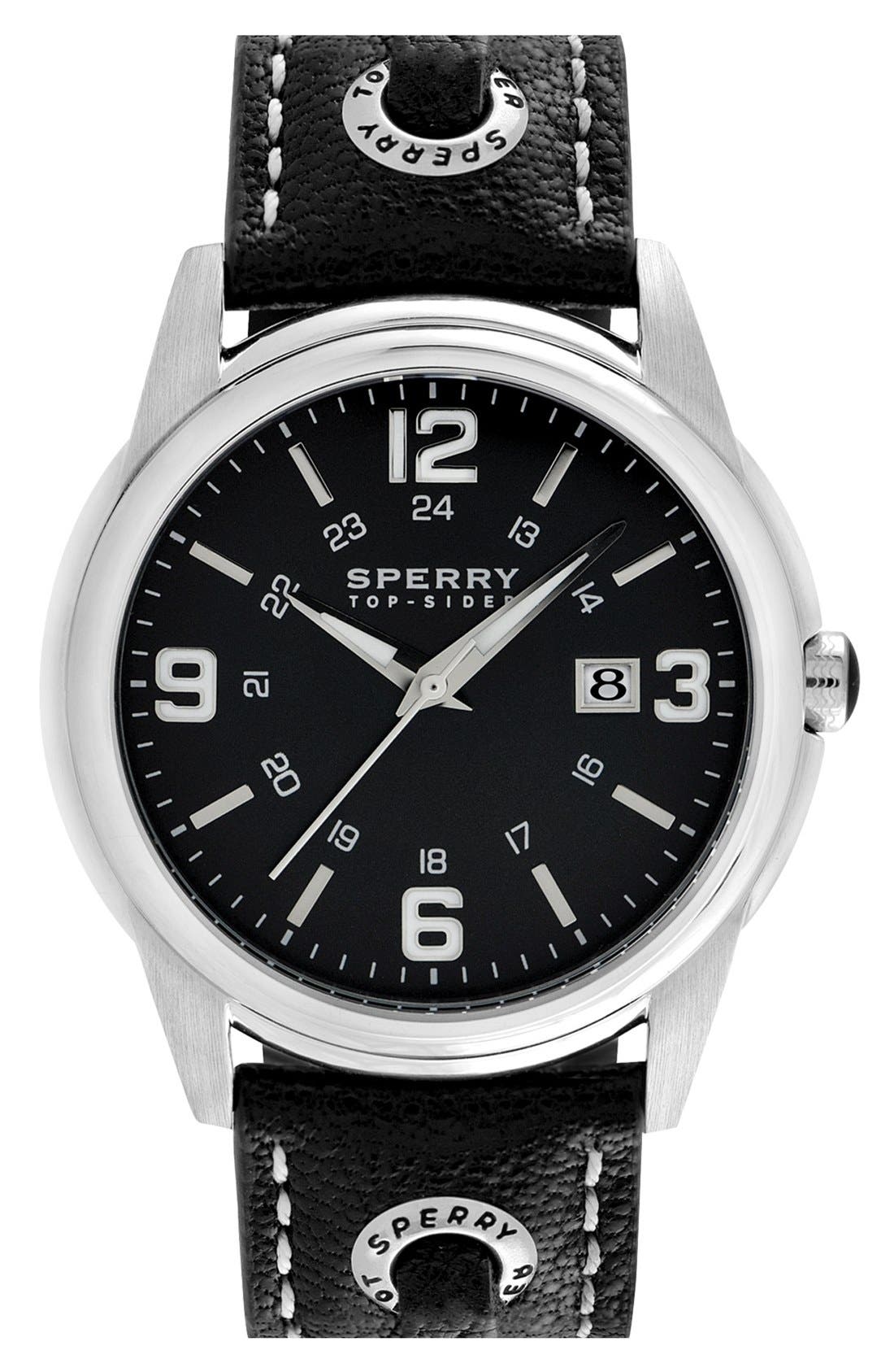 SPERRY TOP-SIDER® Sperry 'Preston' Round Leather Strap Watch, 42mm ...