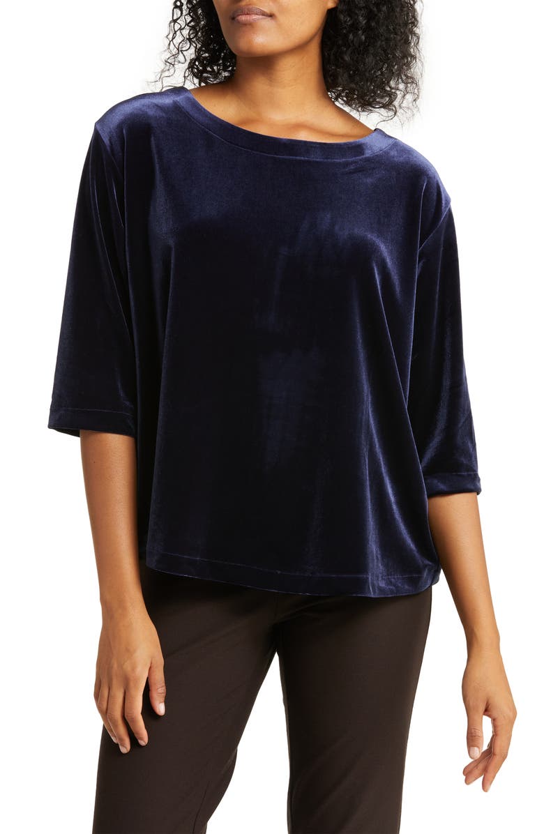 Eileen Fisher Bateau Neck Three-Quarter Sleeve Box Top | Nordstromrack