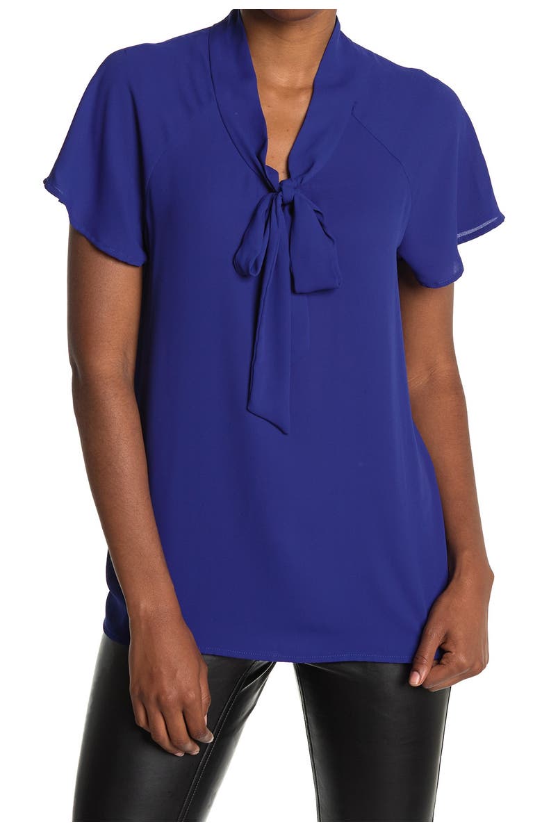 Pleione Short Sleeve Tie Neck Blouse | Nordstromrack