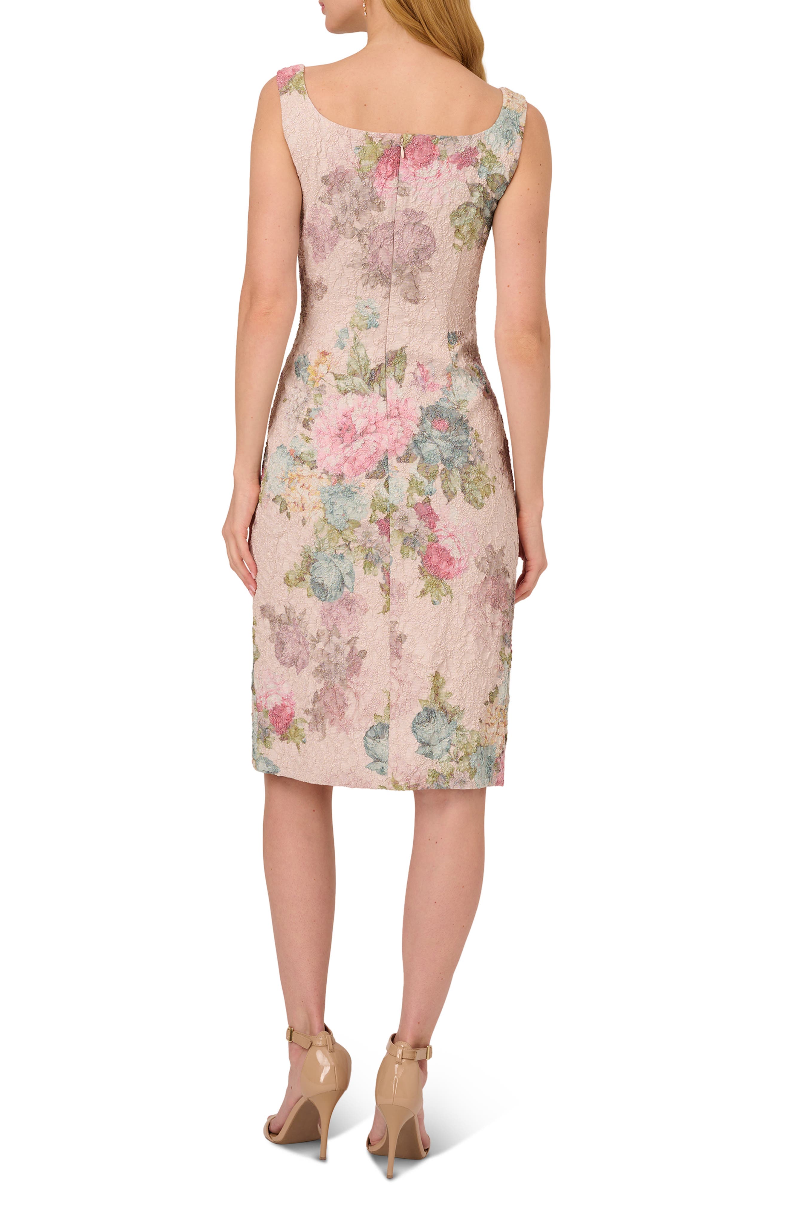 Adrianna Papell Metallic Floral Matelassé Sheath Dress | Nordstrom