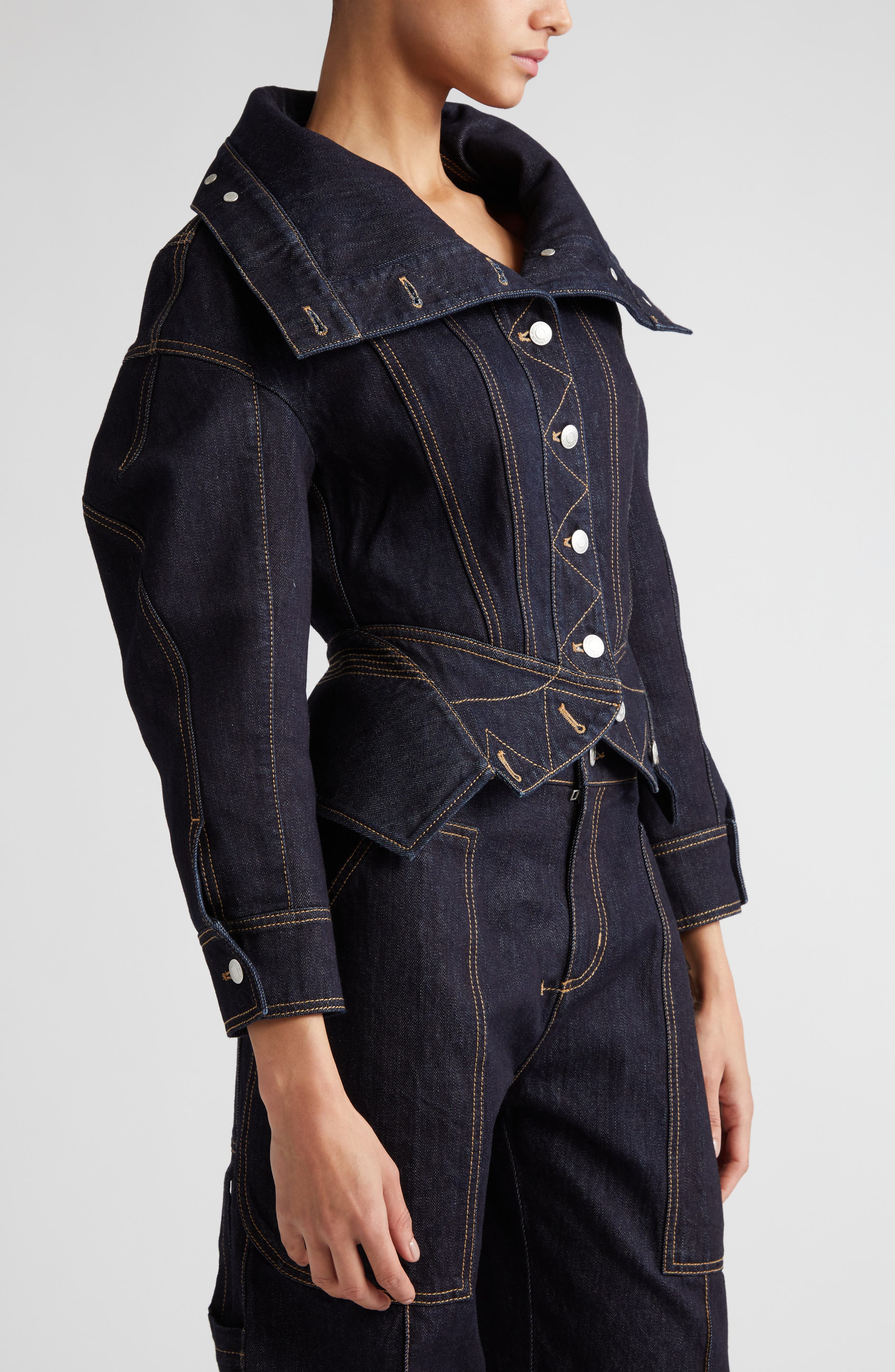 McQueen Funnel Neck Denim Jacket | Nordstrom