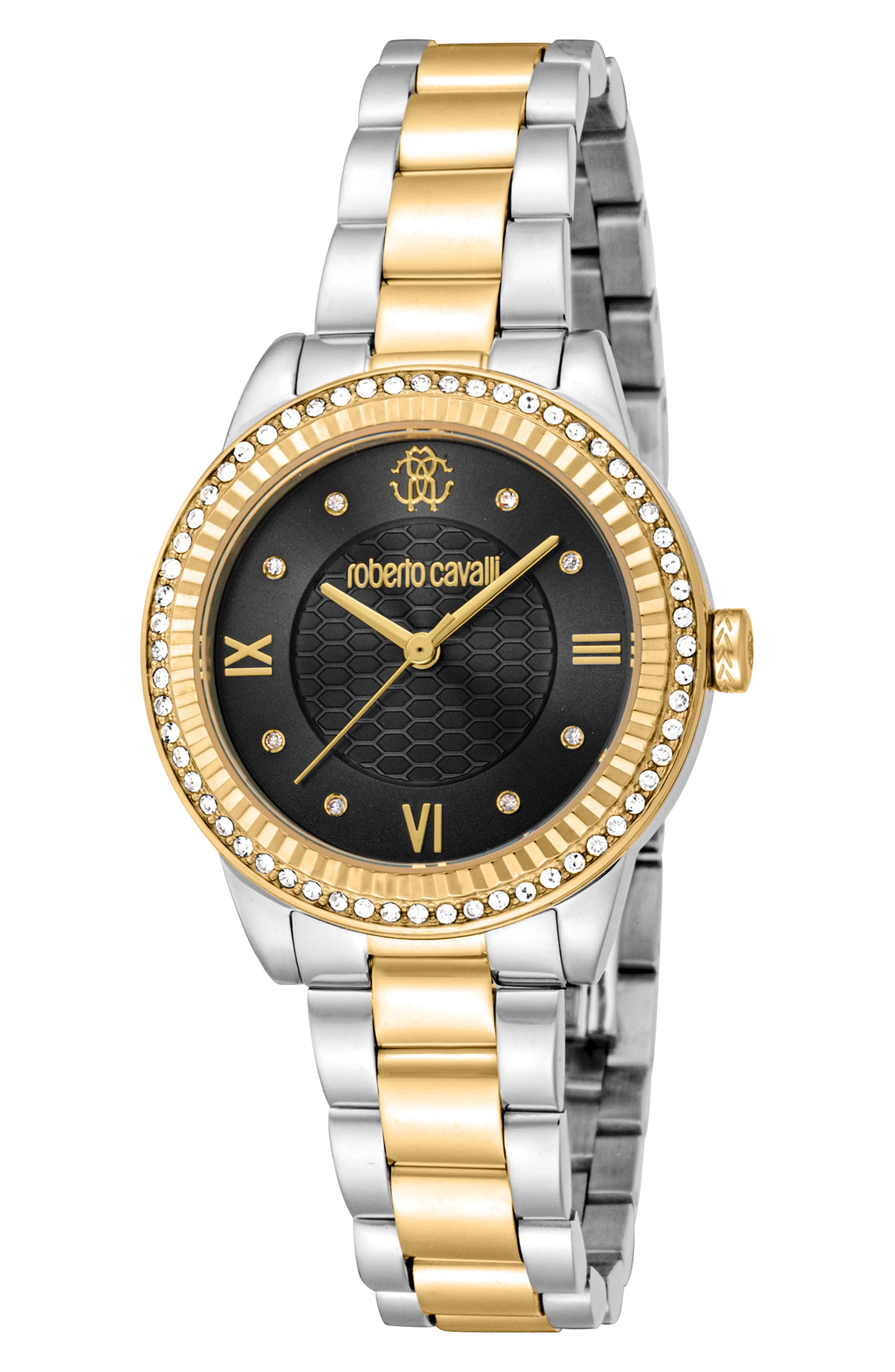 Roberto Cavalli Two-Tone Crystal Bracelet Watch, 30mm | Nordstromrack